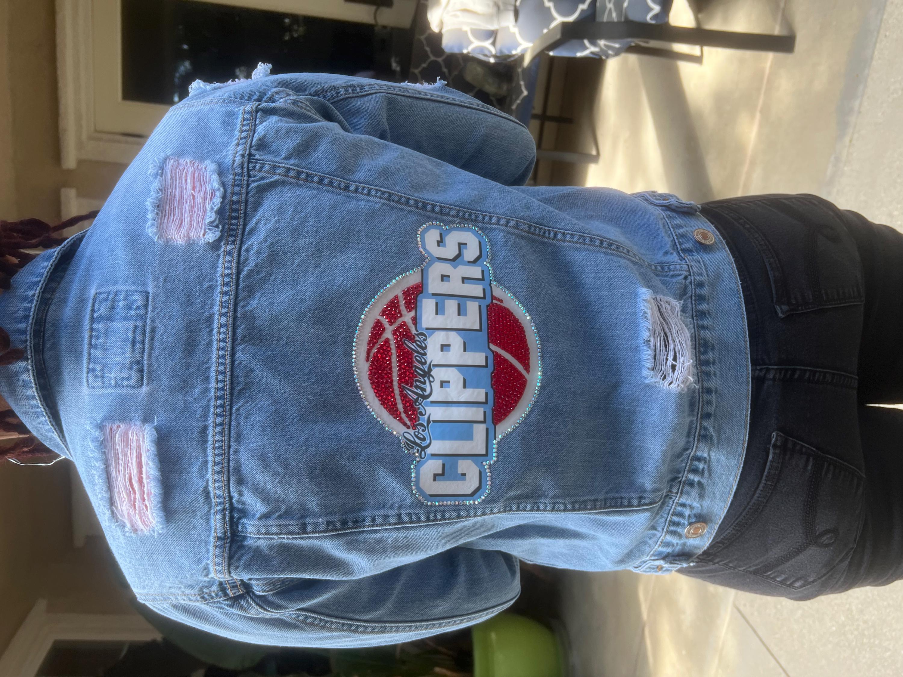 Rhinestone Sports Logo Jean Jacket - Etsy