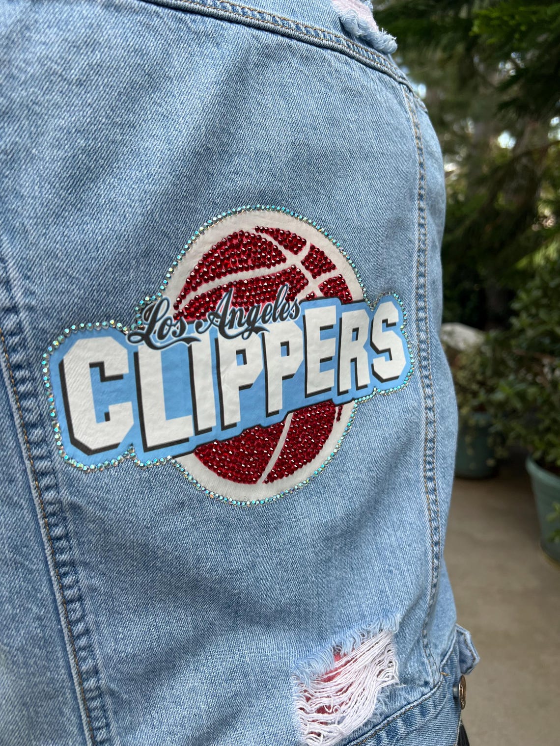Rhinestone Sports Logo Jean Jacket - Etsy