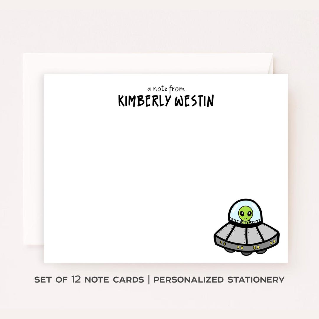 Personalized UFO Notecards • Cute Alien Stationery • Custom Name Space ...