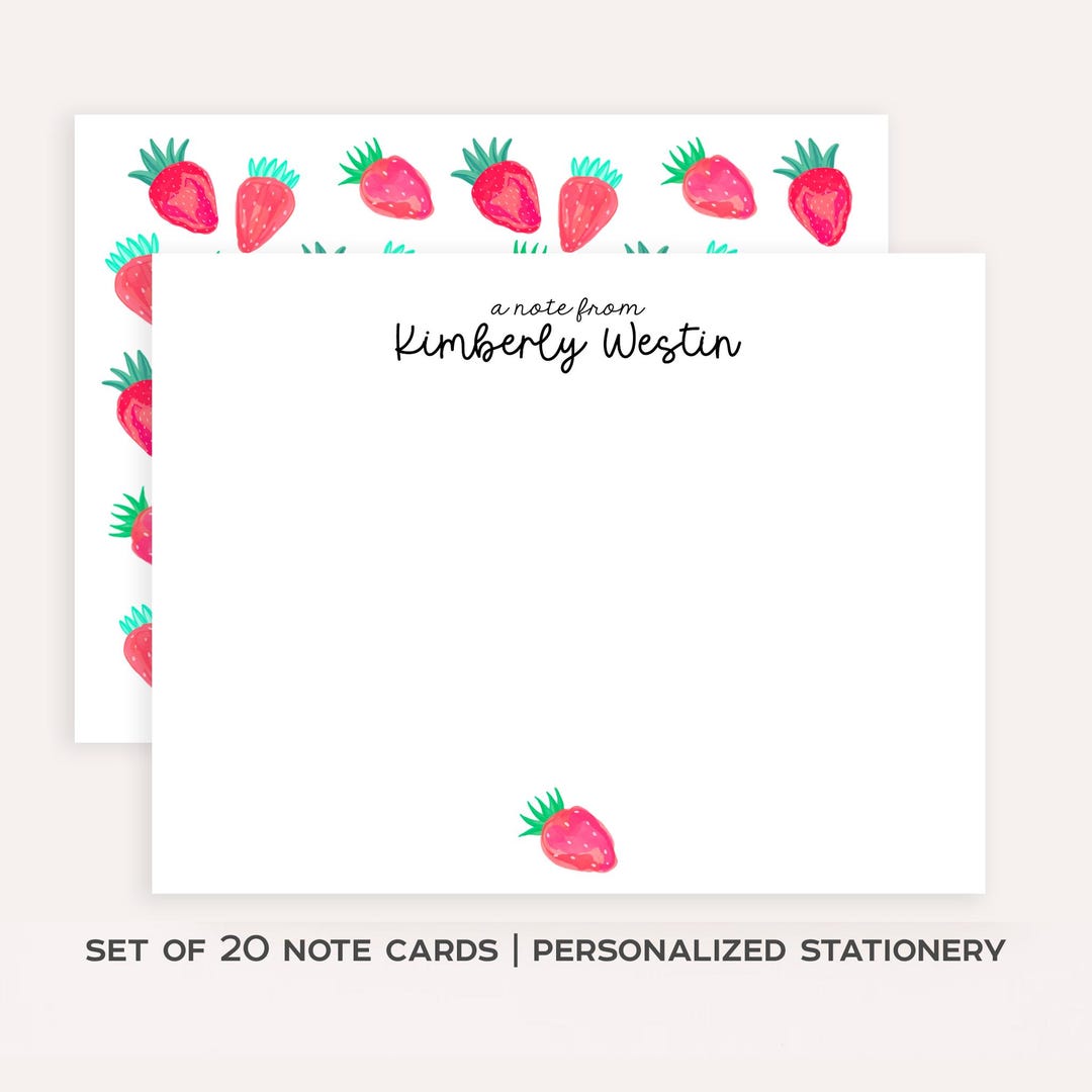 Personalized Strawberry Stationery Note Card Custom Name Notecard Set ...