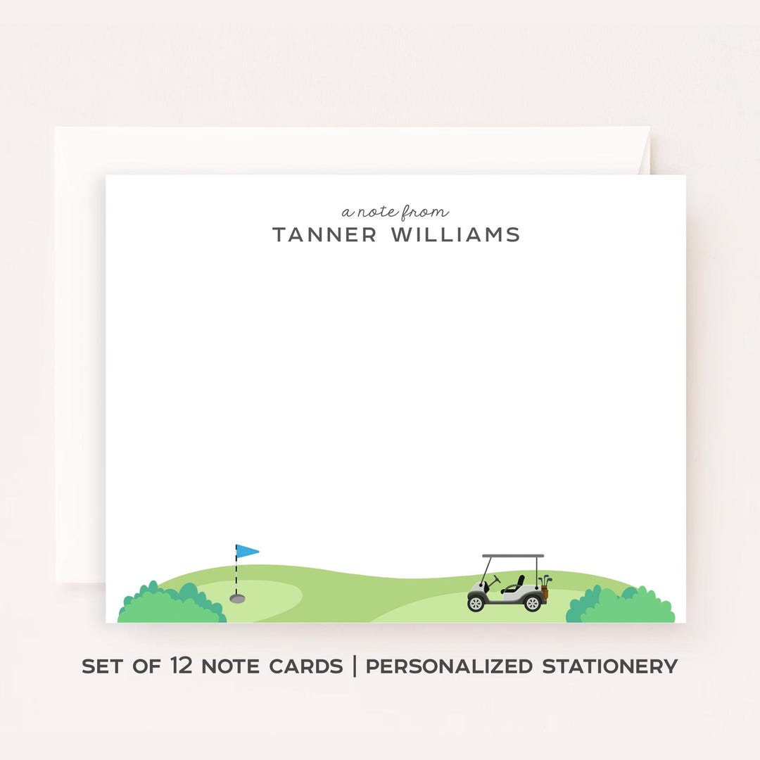 Personalized Golf Stationery • Golf Cart Notecard Set • Custom Name ...