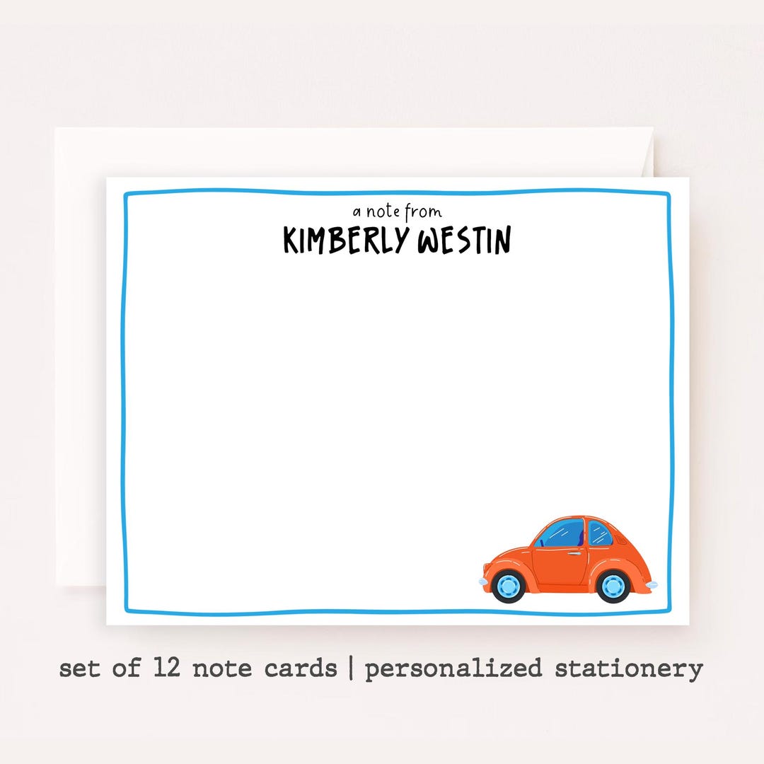 Personalized VW Beetle Stationery Set • Custom Name Flat Notecards ...