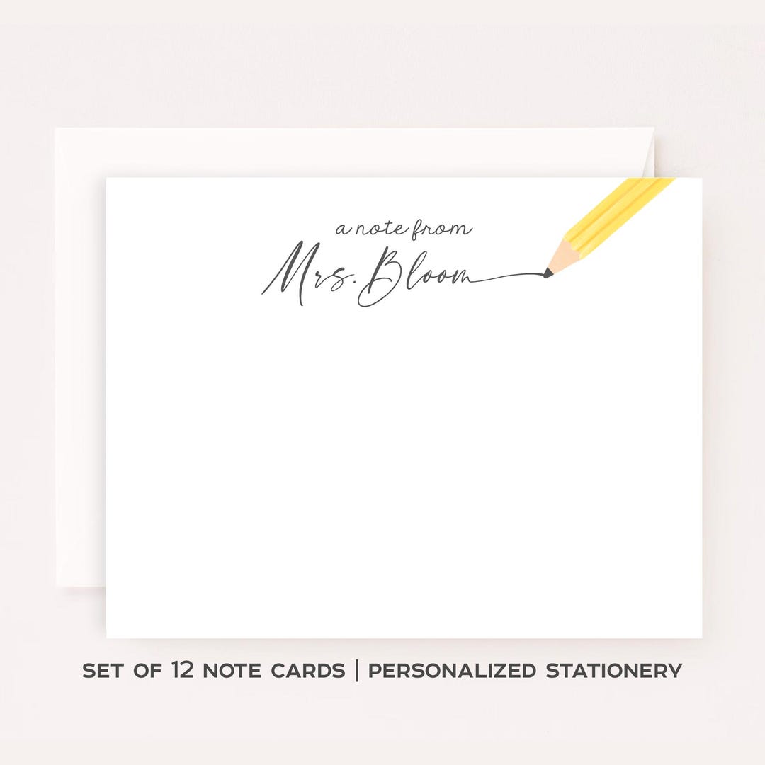 Personalized Teacher Stationery • Pencil Notecard Set • Custom Name ...