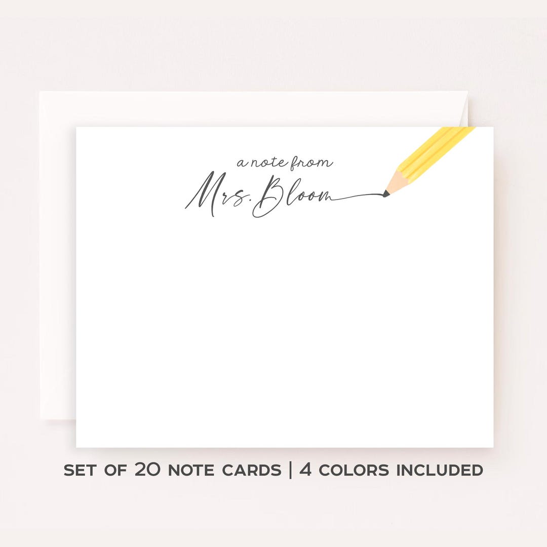 Personalized Stationery Set Custom Notecard Flat Note Card Teacher ...