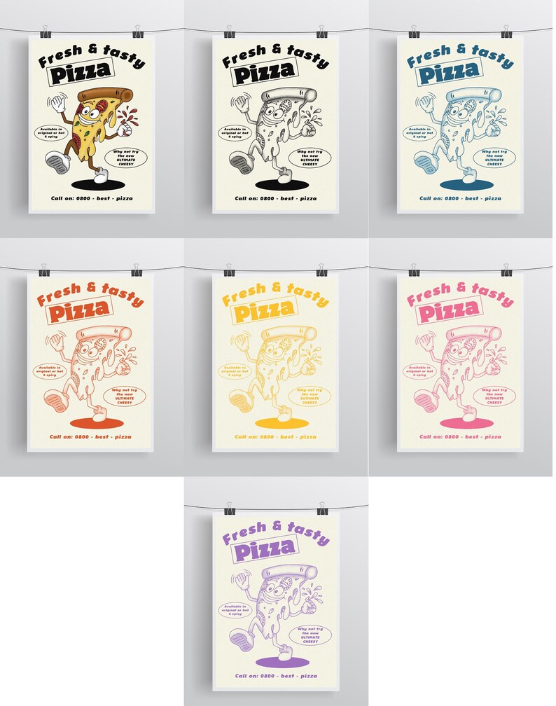 Retro Pizza / Colour Options / Size Options / Graphic Design - Etsy