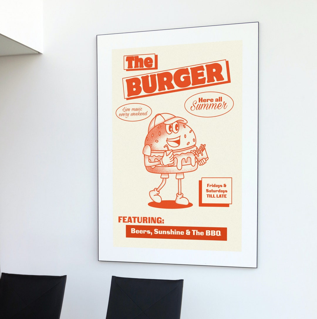 Retro Burger / Colour Options / Size Options / Graphic Design - Etsy