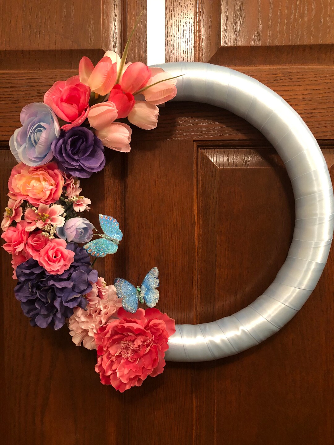 15” Spring Floral Wreath With Butterflies - Etsy