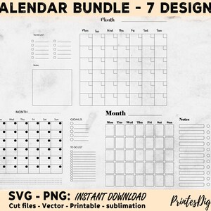 7 Calendar Svg Bundle, Calendar Png, Calendar Svg, Blank Calendar With ...