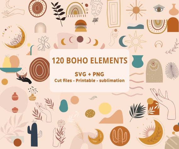 120 Boho Elements Boho Svg Bundle Boho Png Bundle Abstract - Etsy