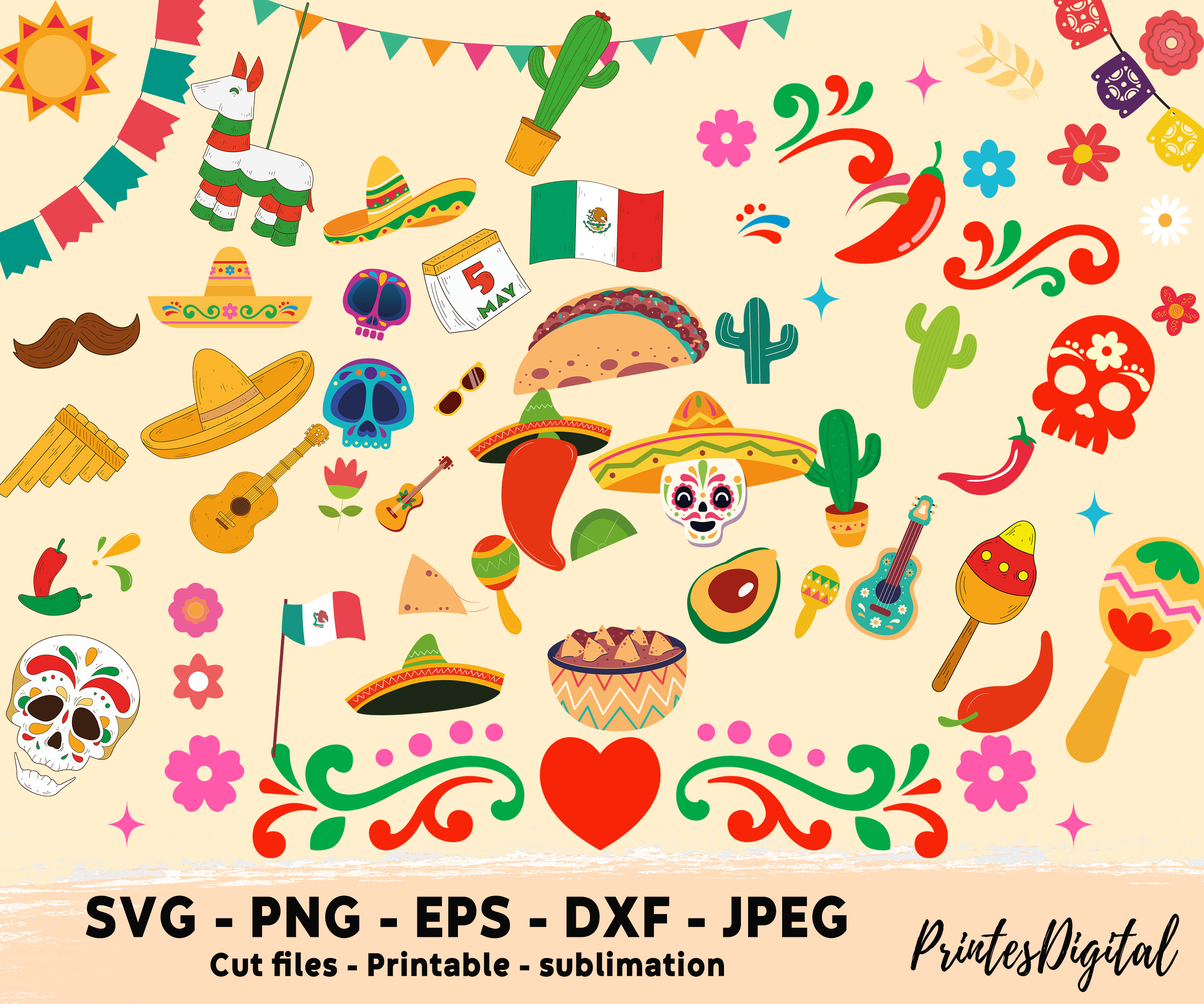 Mexican Svg Png Bundle, Mexico Svg Png, Cinco De Mayo Svg Png, Sombrero ...