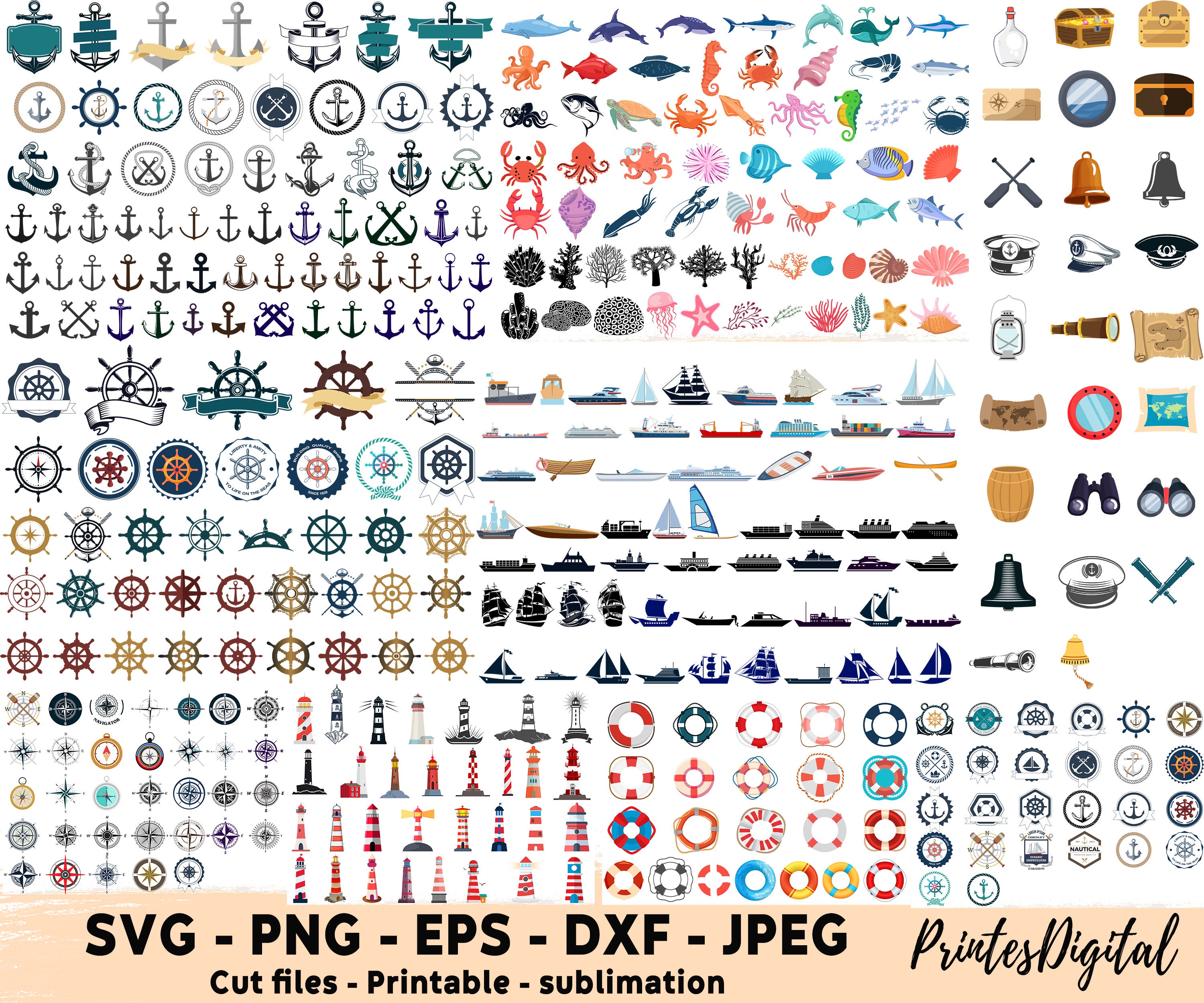 340 Nautical Svg Bundle Png, Nautical Svg Clipart, Anchor Svg, Fish Svg ...