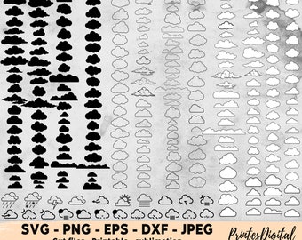 Cloud SVG Bundle Vector, EPS, DXF Files for Cricut, Silhouette Cloud ...