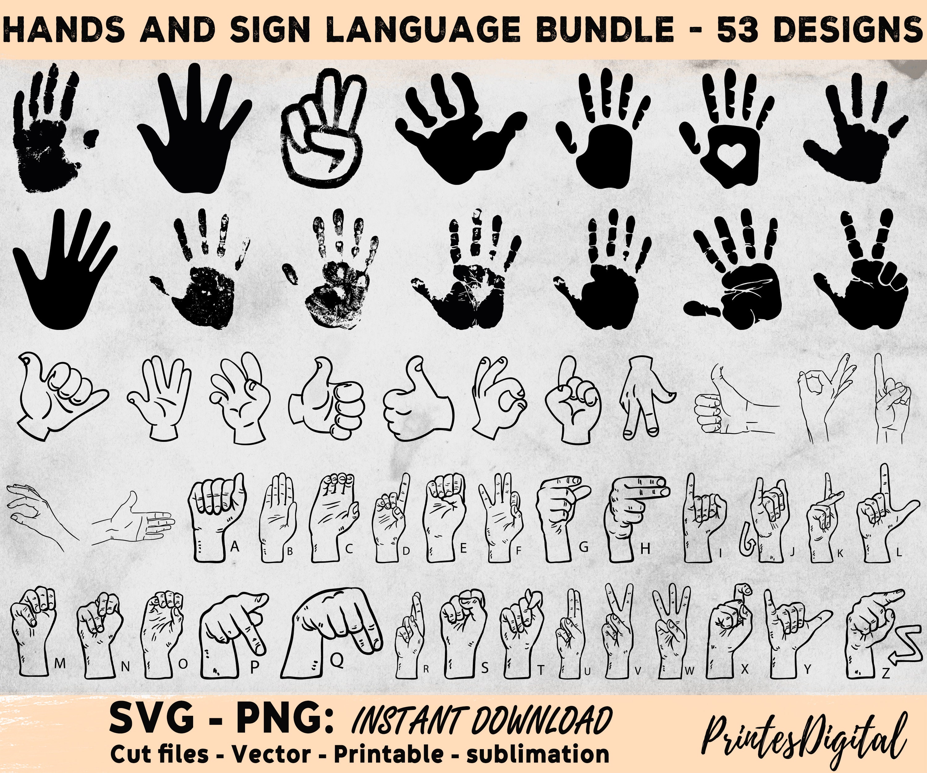 Handprint Svg Lenguaje de señas Svg Manos Png Manos Svg - Etsy México