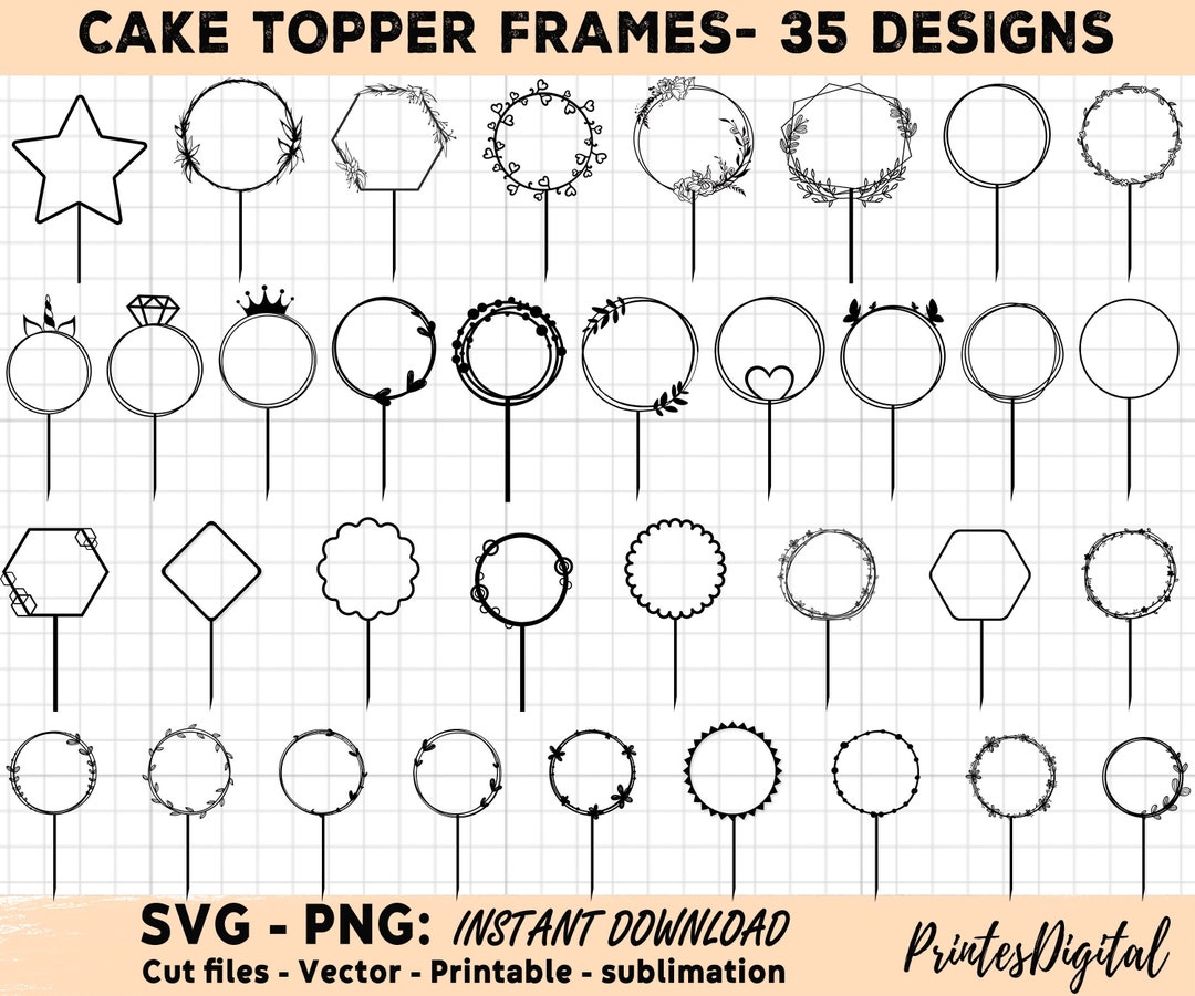 35 Cake Topper Frames Svg, Cake Topper Svg, Wedding Cake Topper Svg ...