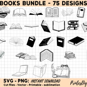 75 Books Bundle Svg Png, Books Svg, Books Png, Book Svg, Book Png ...