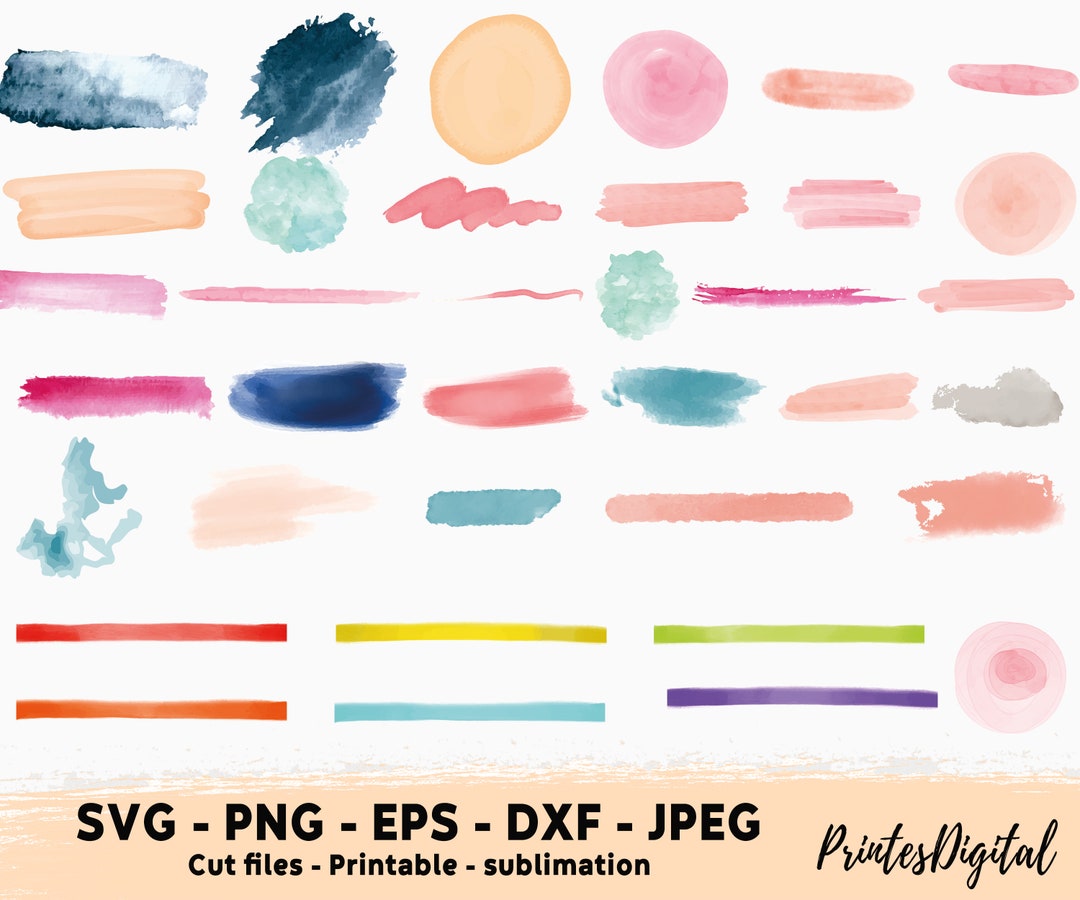 36 Watercolor Brush Strokes, Watercolor Splash Png Svg, Water Color ...
