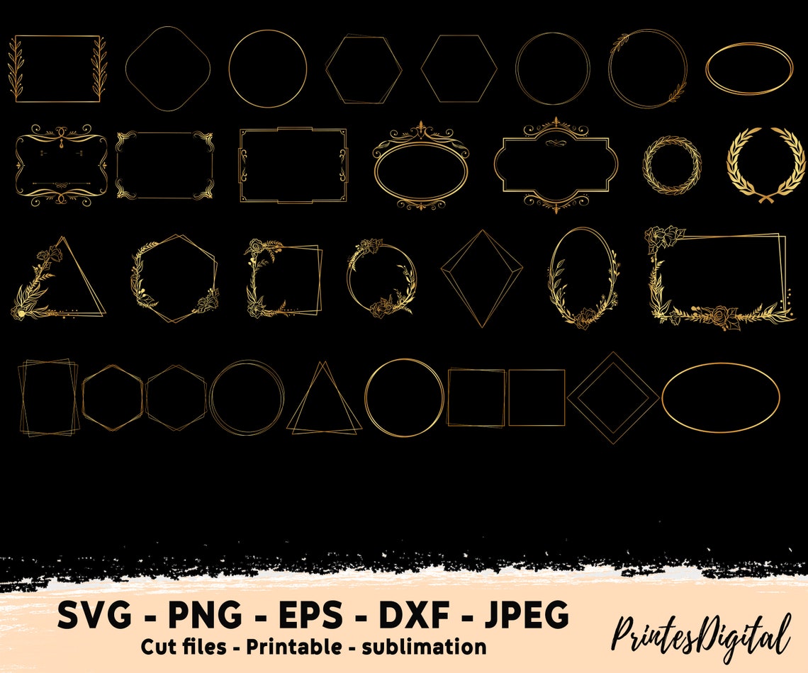 33 Gold Frame Png Svg, Gold Frames Clipart, Gold Flowers Wreath PNG ...