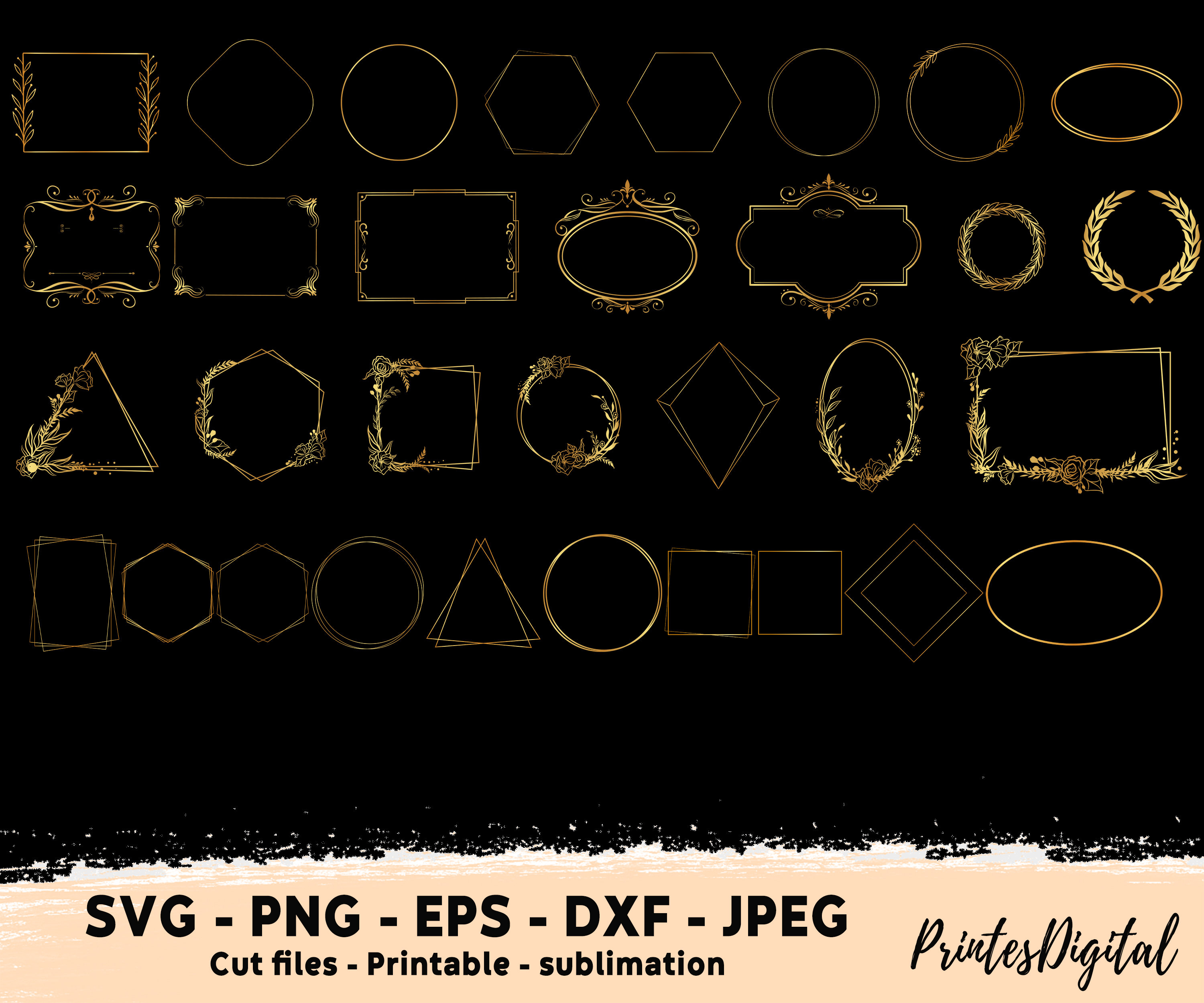 33 Gold Frame Png Svg Gold Frames Clipart Gold Flowers | Etsy Canada