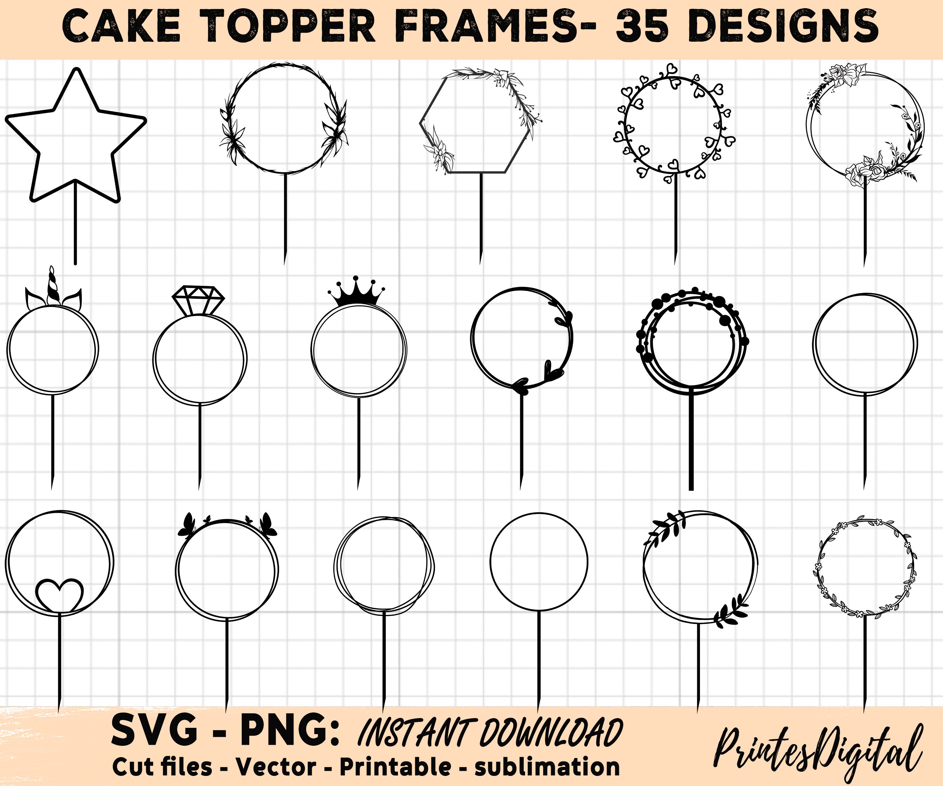 35 Cake Topper Frames Svg Cake Topper Svg Wedding Cake - Etsy Australia