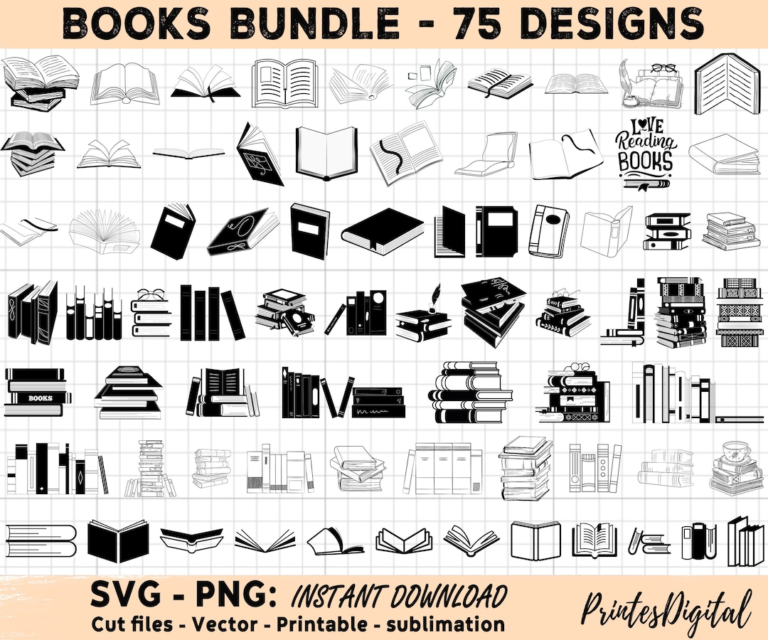 75 Books Bundle Svg Png, Books Svg, Books Png, Book Svg, Book Png ...