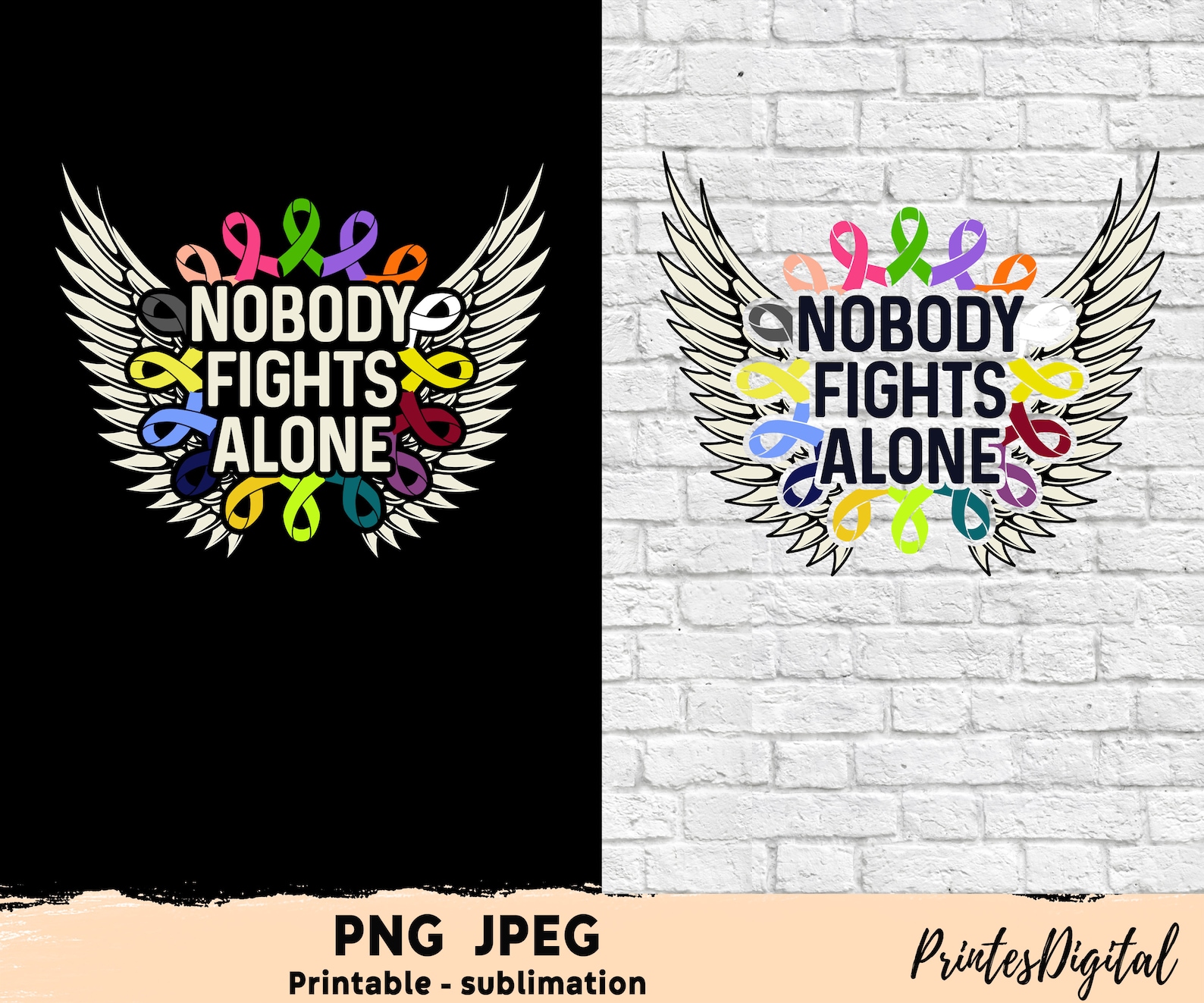 Nobody Fights Alone Png, Fight Cancer in All Colors Png Sublimation ...
