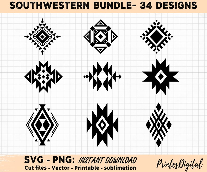 Southwestern Elements Svg Png, Aztec Svg Png Bundle, Southwest Ornament ...