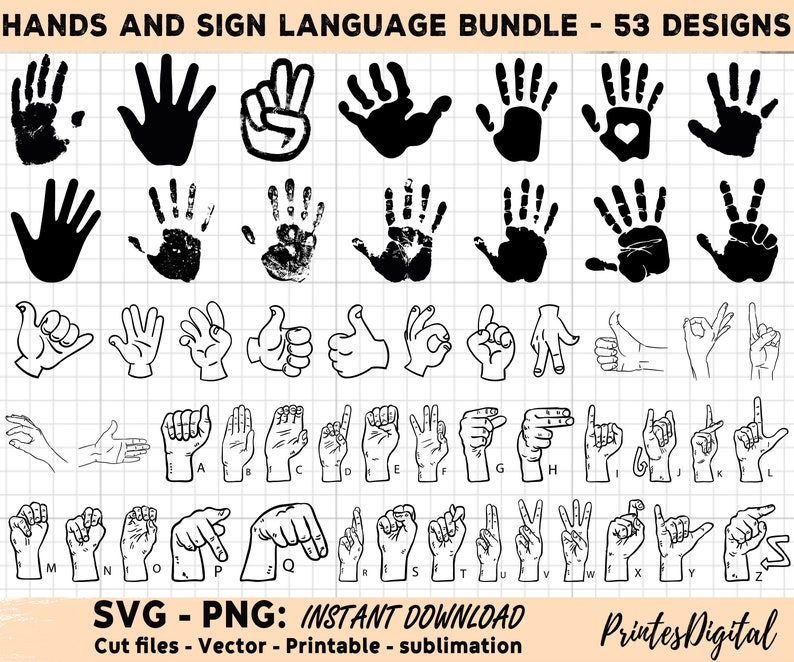 Handprint Svg Sign Language Svg Hands Png Hands Svg Hand - Etsy Australia