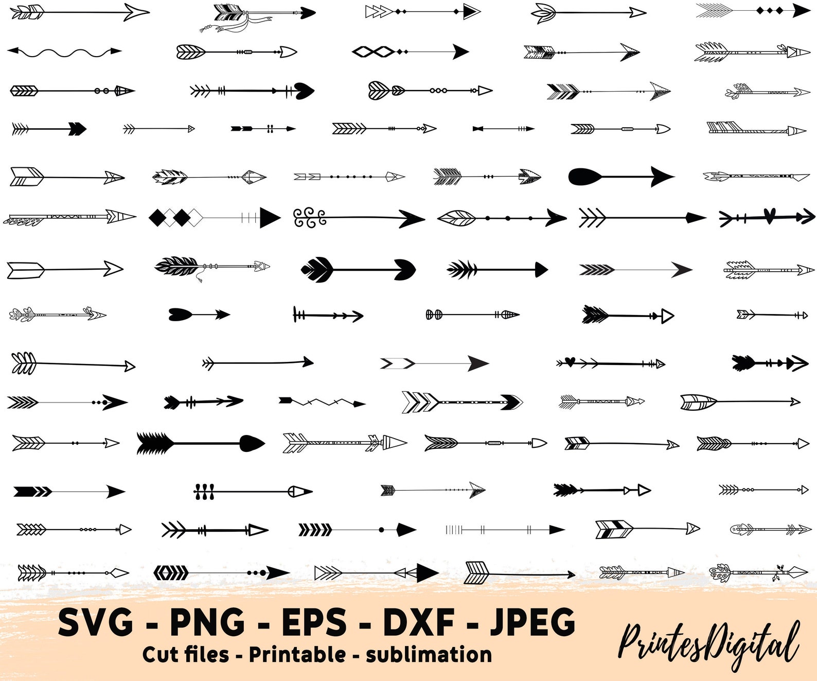 80 Tribal Arrows Svg Png, Boho Arrow Svg, Arrow Svg, Hand Drawn Arrows ...