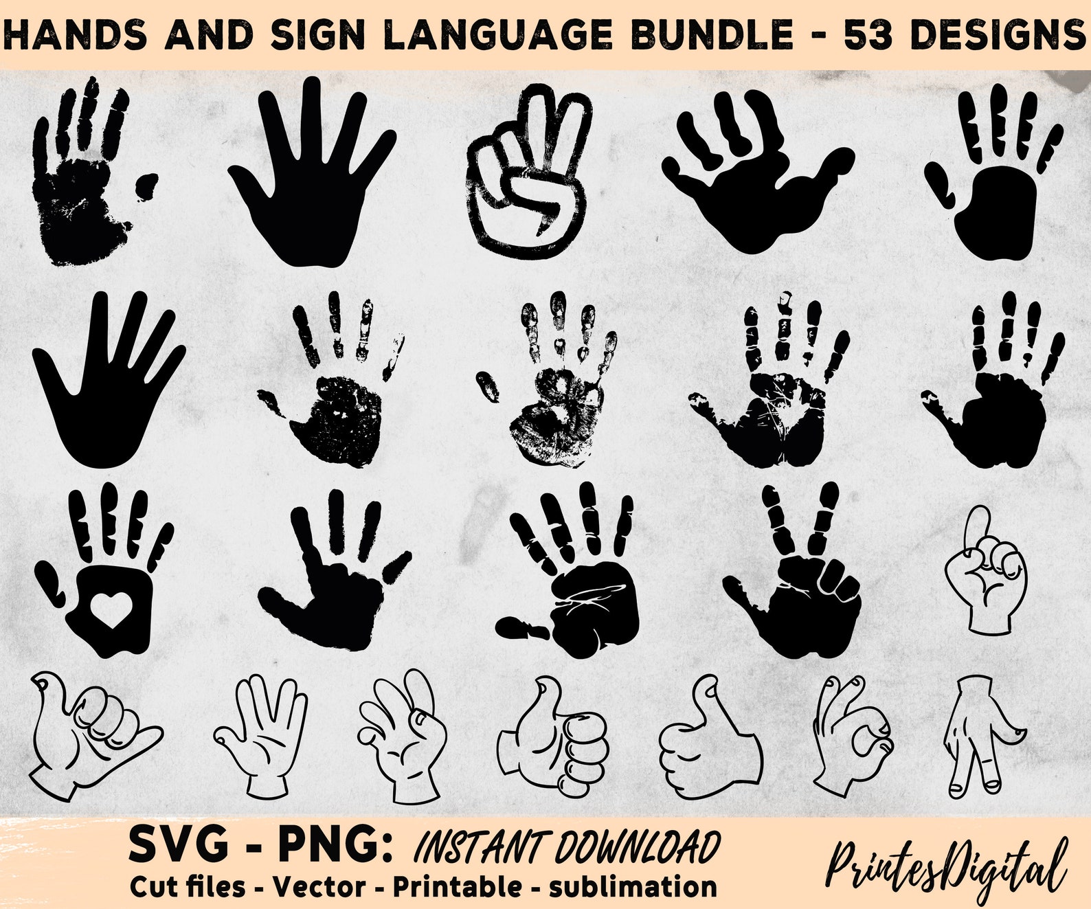 Handprint Svg, Sign Language Svg, Hands Png, Hands Svg, Hand Svg, Hand ...