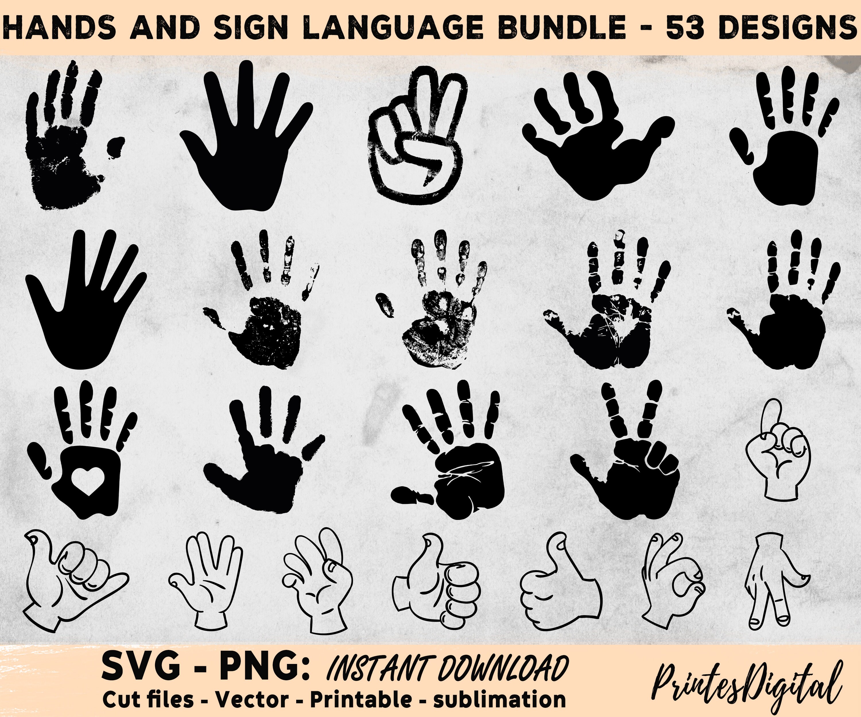 Handprint Svg Lenguaje de señas Svg Manos Png Manos Svg - Etsy México