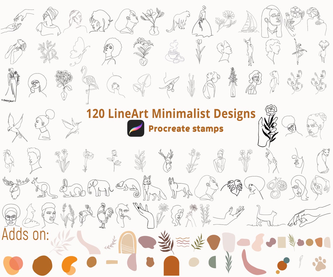 120 Line Art Procreate Stamps Lineart Procreate Brushes Line - Etsy