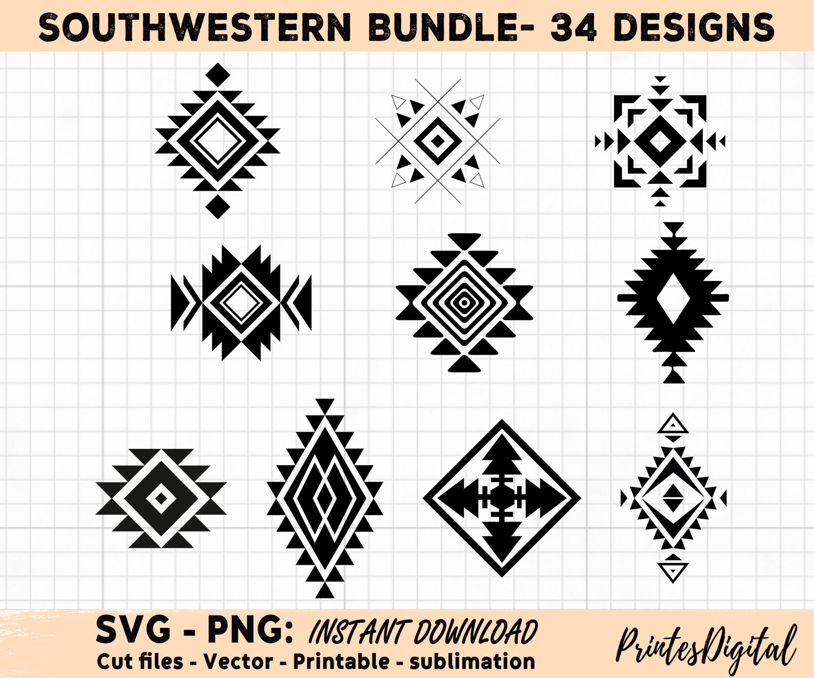 Southwestern Elements Svg Png, Aztec Svg Png Bundle, Southwest Ornament ...
