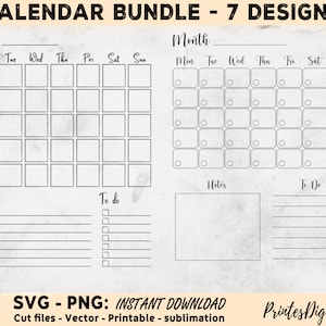 7 Calendar Svg Bundle, Calendar Png, Calendar Svg, Blank Calendar With ...