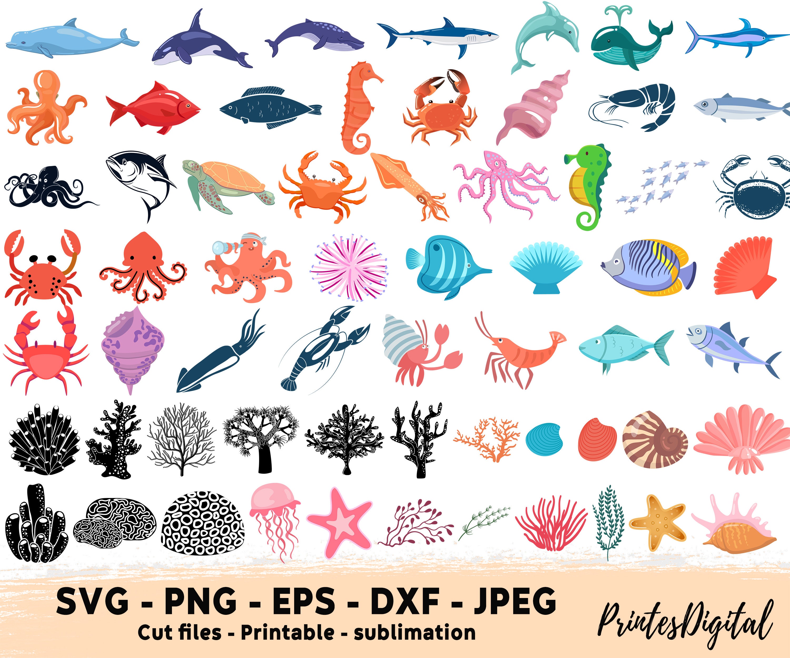 61 Sea Creatures Svg Fish Svgfish Png Seagrass Corals - Etsy