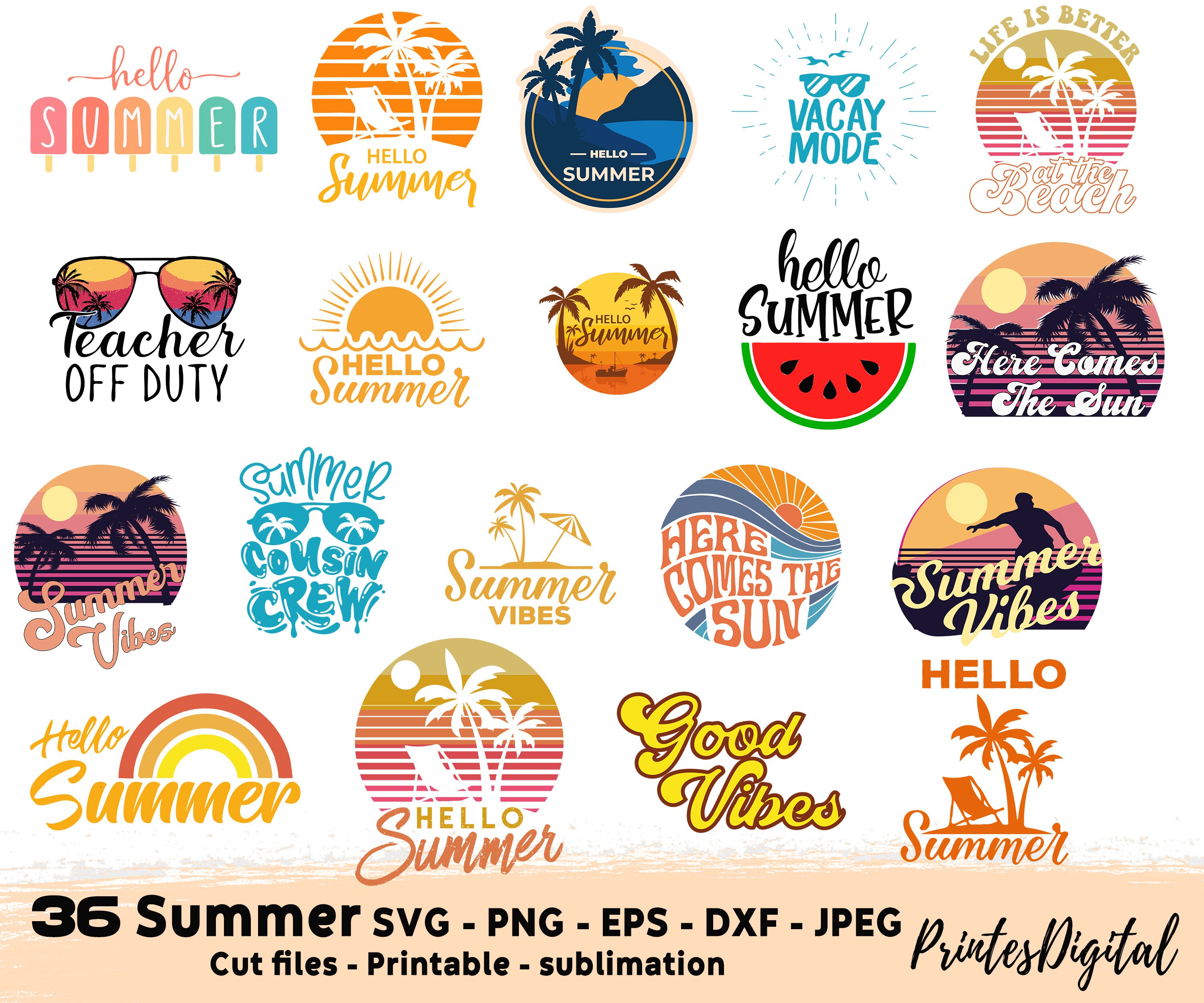 Summer Svg Png Bundle Summer Sublimation Hello Summer Svg - Etsy