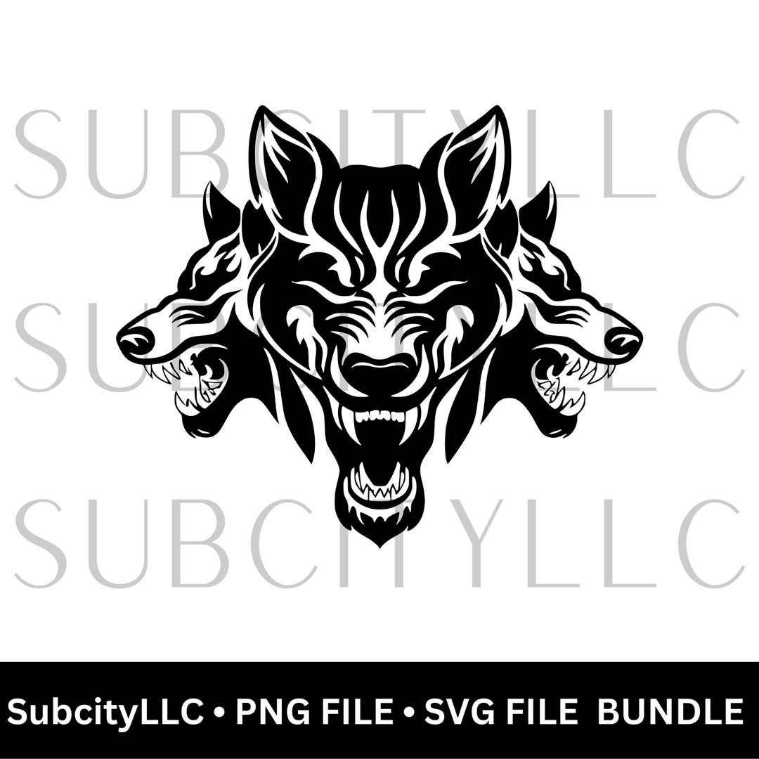 Trois têtes de loup SVG PNG, loup svg png, chien svg png, animal svg ...