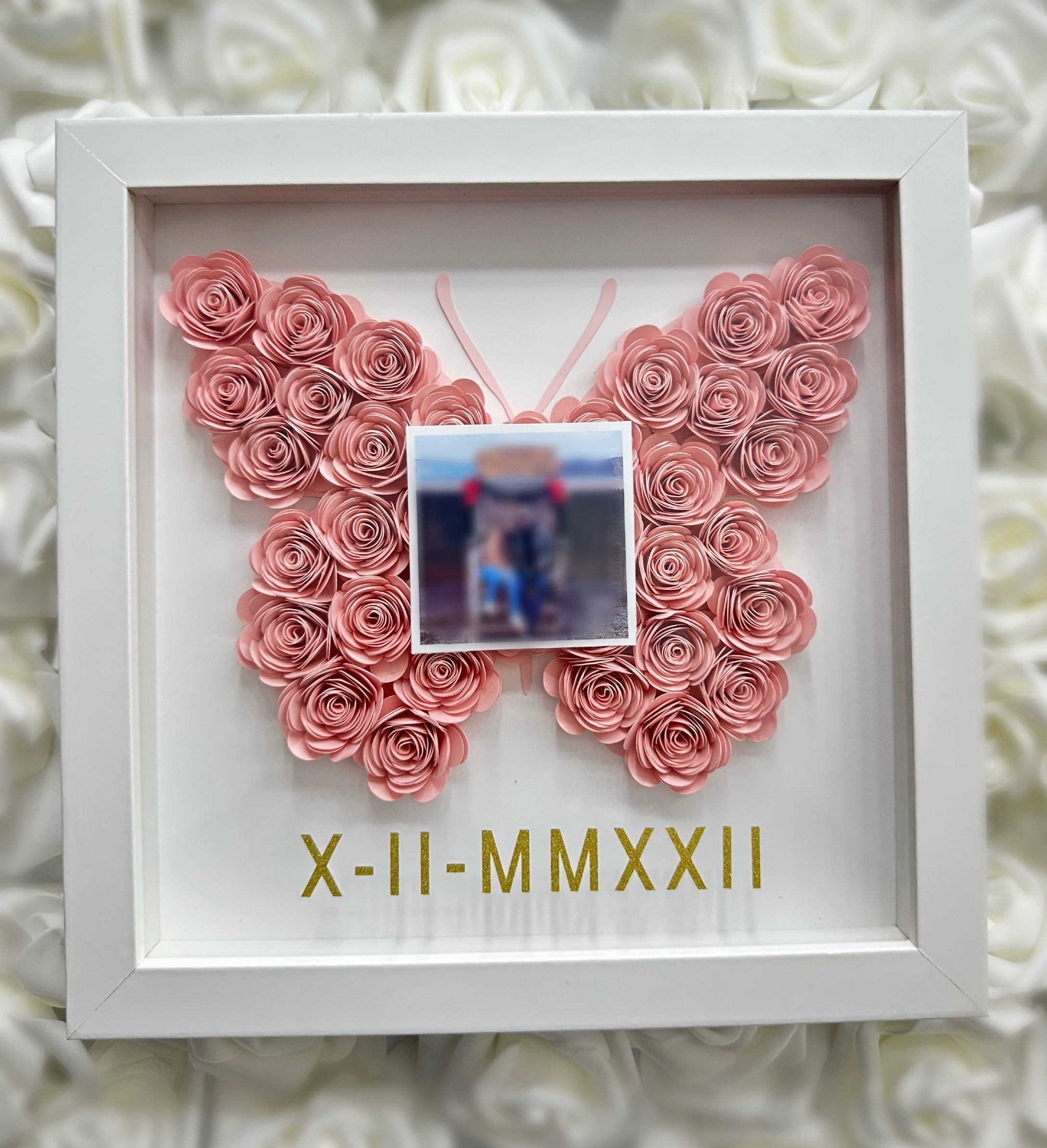 Butterfly Shaped Rose Box Frame | Custom Paper Flower Shadowbox ...