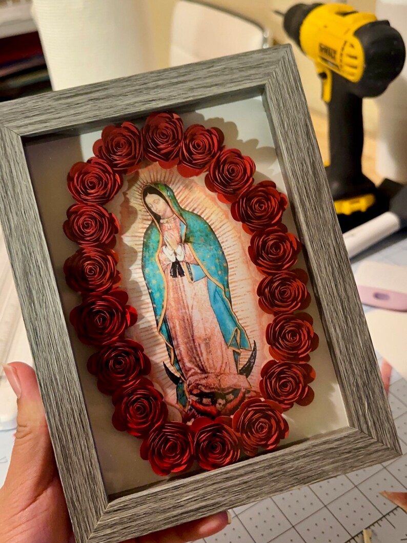 Virgen De Guadalupe Shadow Box With Roses Virgin Mary Rose Shadowbox ...