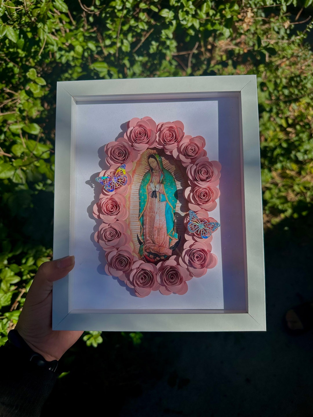 Custom Virgen De Guadalupe Shadow Box With Roses | Virgin Mary Floral ...
