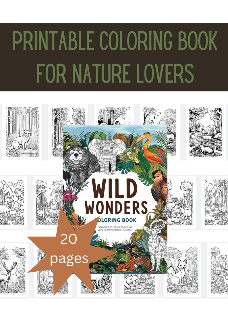 20 Pages Wild Wonders Coloring Book - Etsy