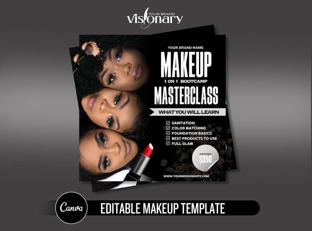 Makeup Class, Makeup Course, Makeup Template, Black and White Flyer ...