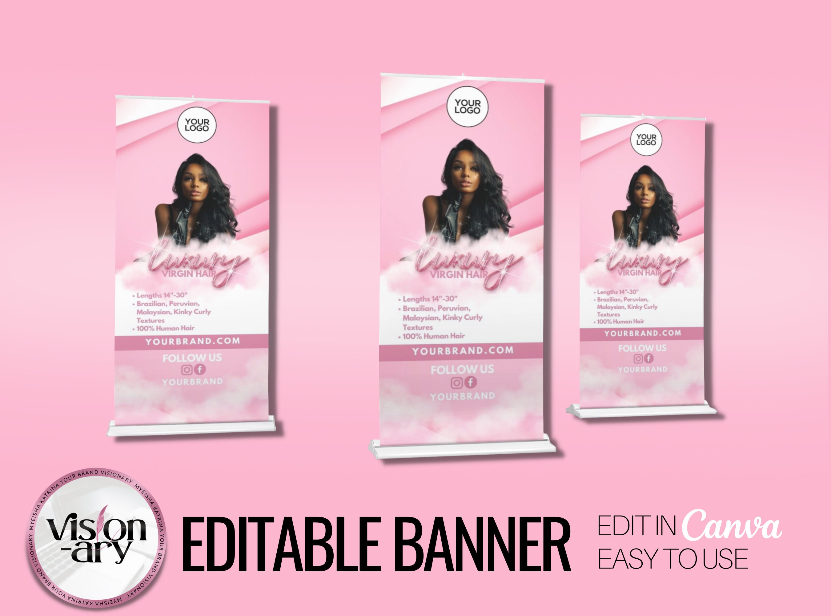 DIY Heavenly Pink Retractable Pull up Banner Template in Canva, Display ...