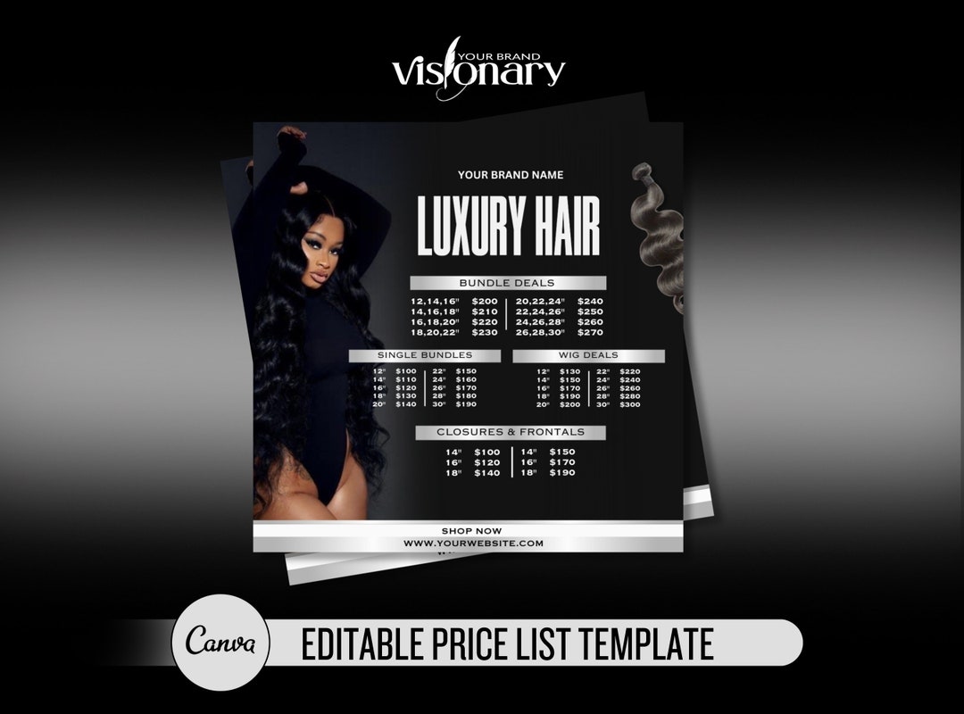 Price List Template, Hair Template, Editable Canva Template, Hair Flyer ...