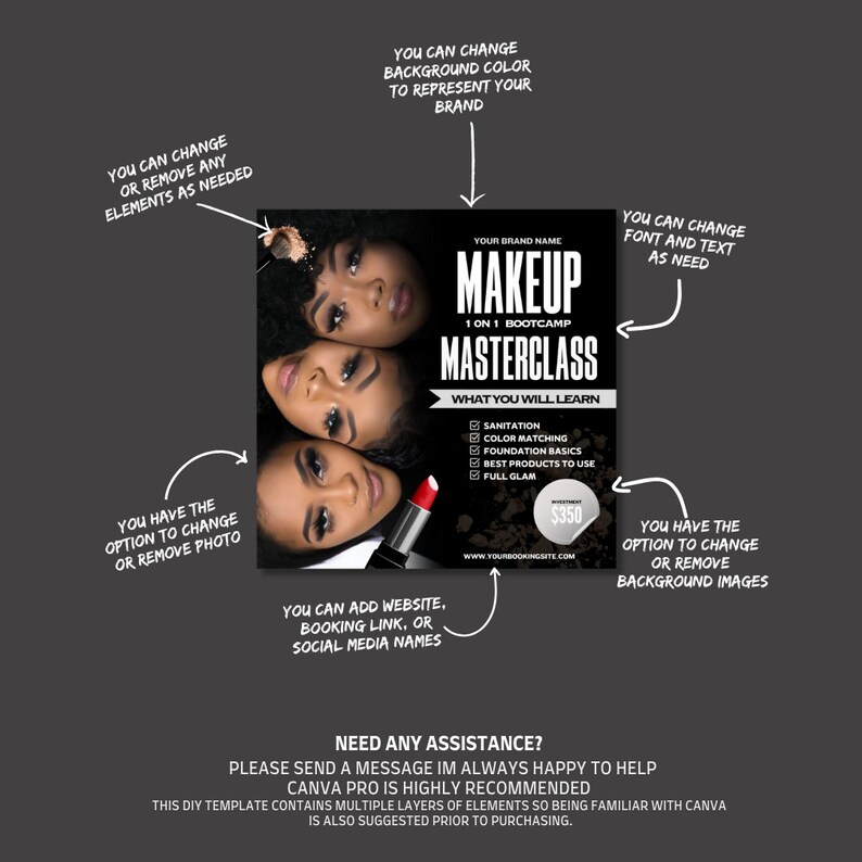 Makeup Class, Makeup Course, Makeup Template, Black and White Flyer ...