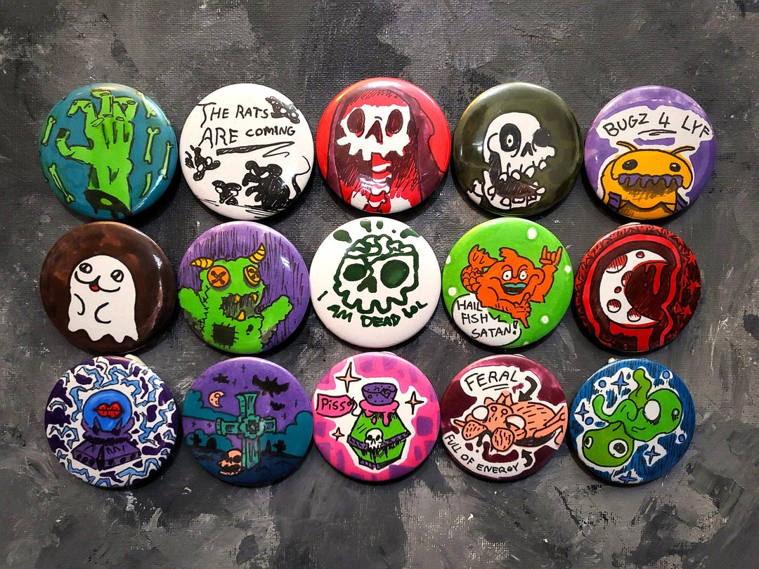 Large Badges/buttons. 55mm, (2.25 Inch.) Handmade Punk Goth Accessories ...