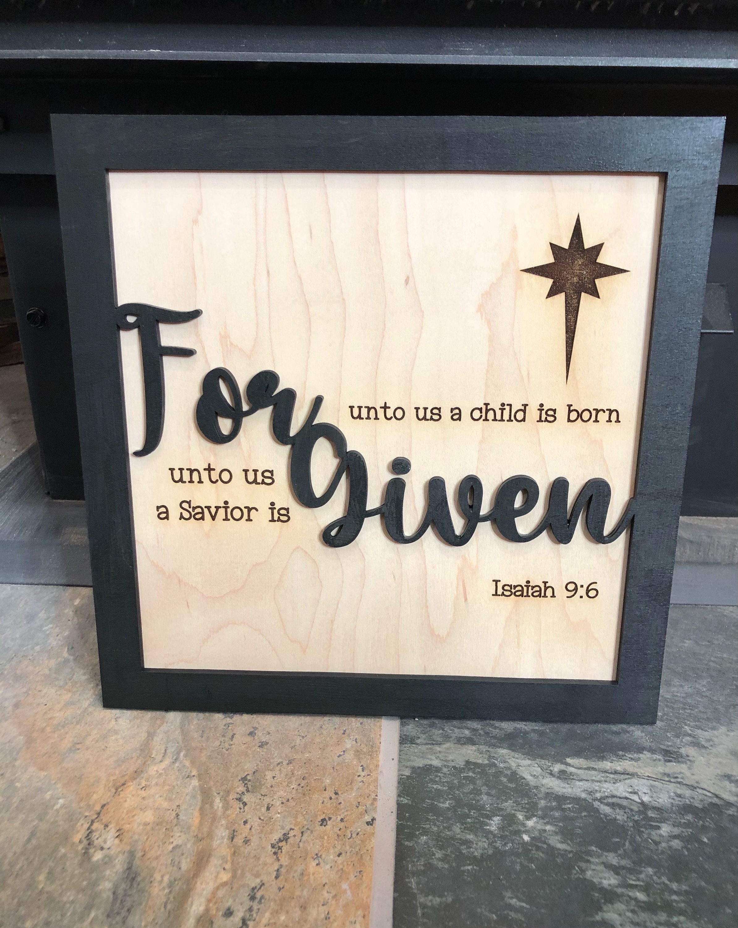 FORGIVEN Sign, for Unto Us a Child is Born, Glowforge File, Christian ...