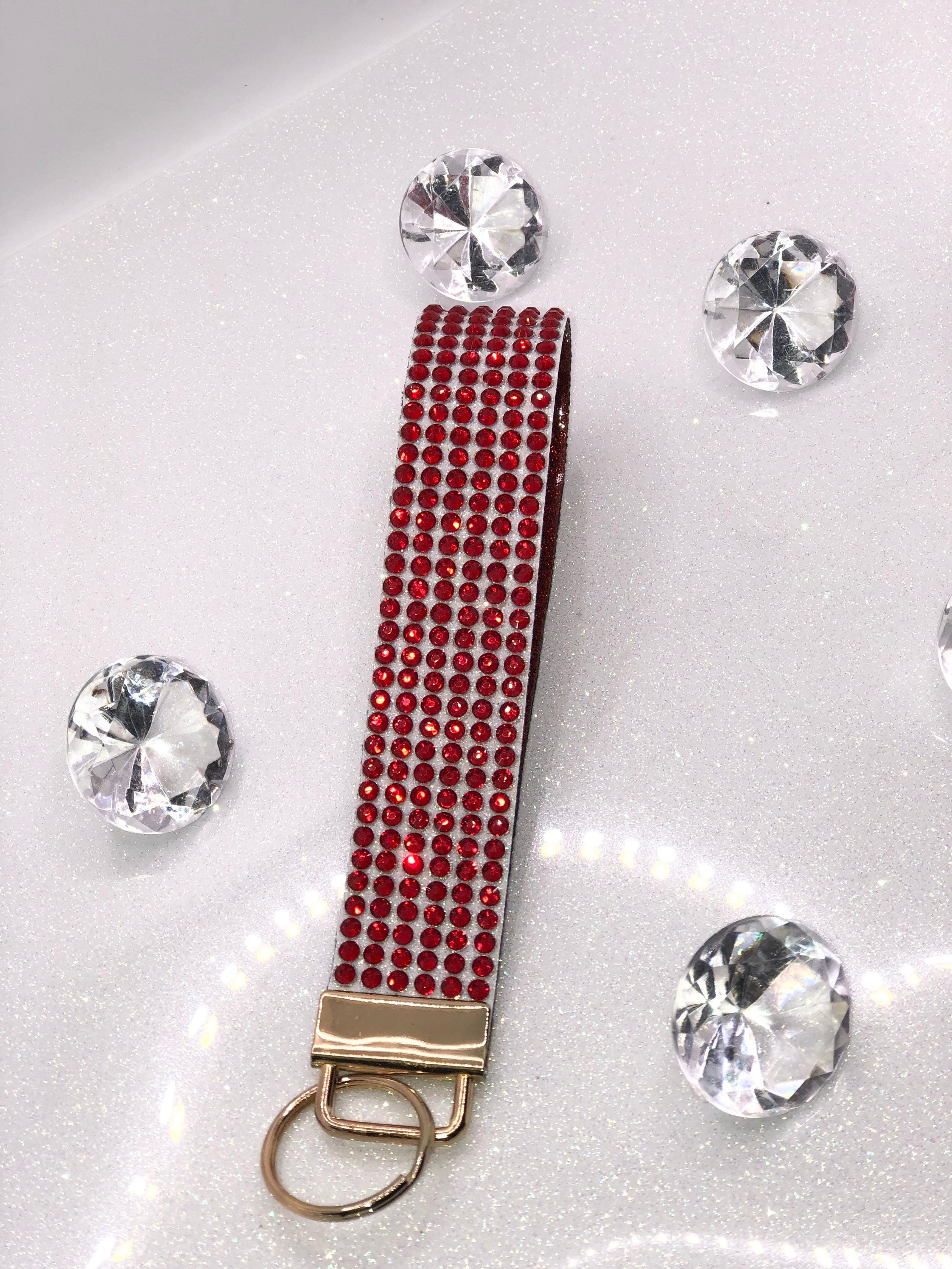Red Rhinestone Keychain Wristlet, Bling Key Fob, Bling Wristlet, Bag ...
