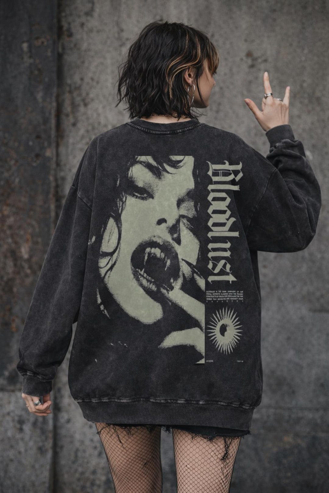 Bloodlust Snow Washed Loose Cotton Crewneck Sweatshirt Grunge Gift for ...