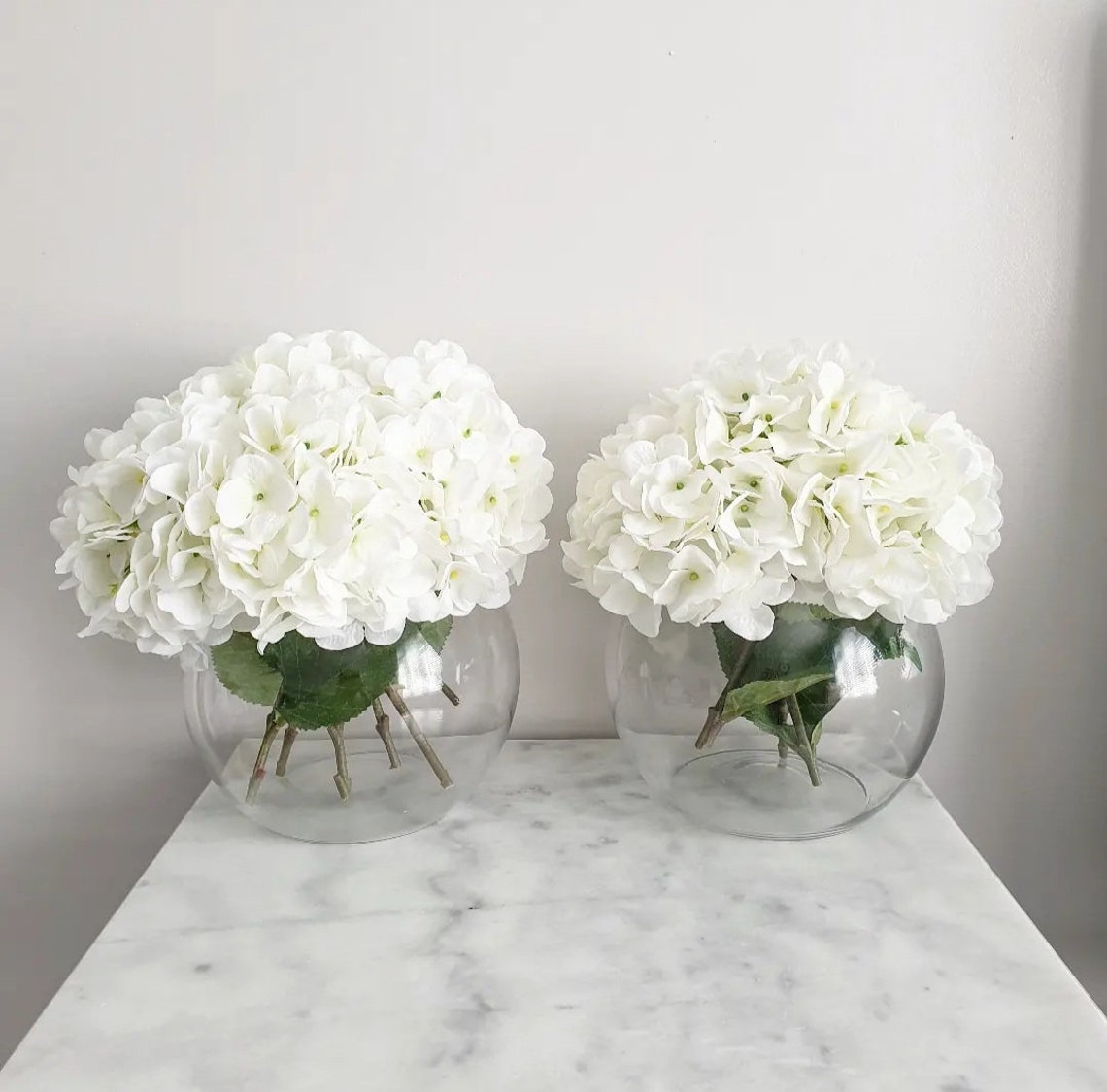 Hydrangea Glass Fishbowl Vase/centerpiece/flower Arrangement/faux ...