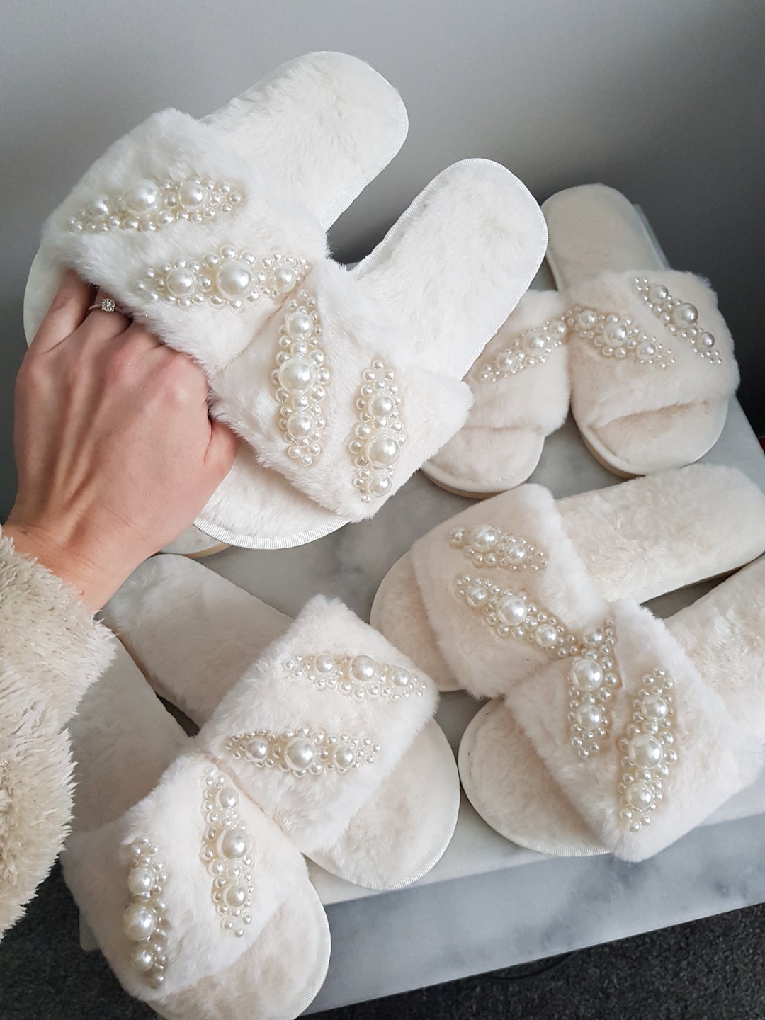 Embellished Pearl Slippers. Bridesmaids Slippers/bridal Slippers/bride ...